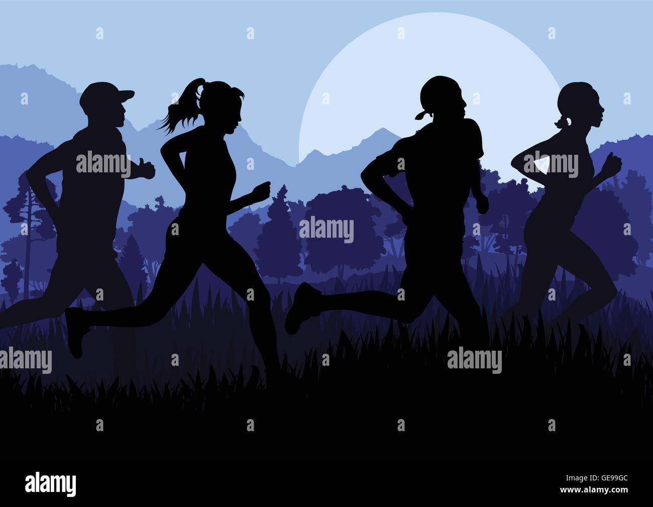 Man and women marathon runners vector background Stock Vector Image ...