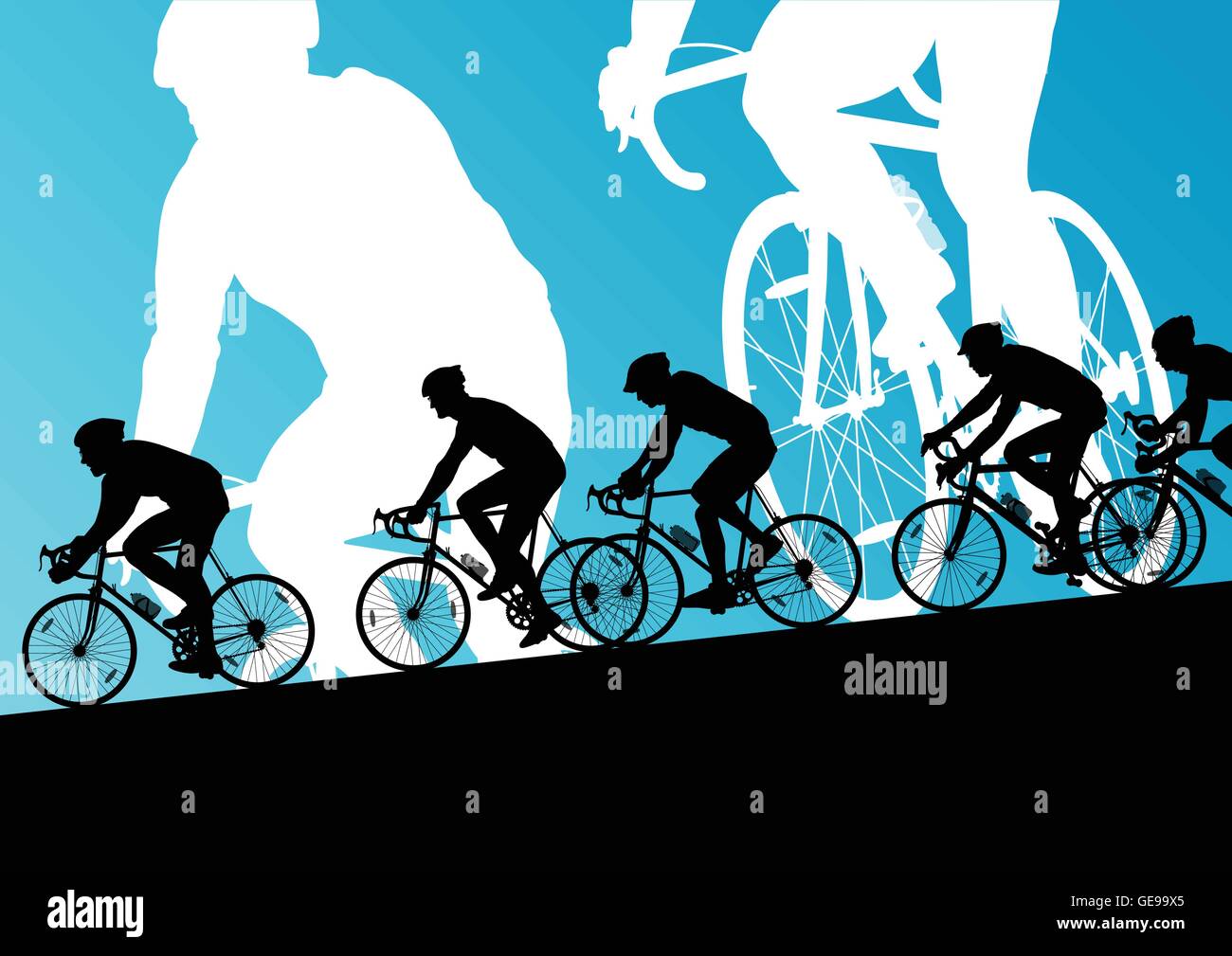 Active men cyclists bicycle riders in abstract sport landscape ...