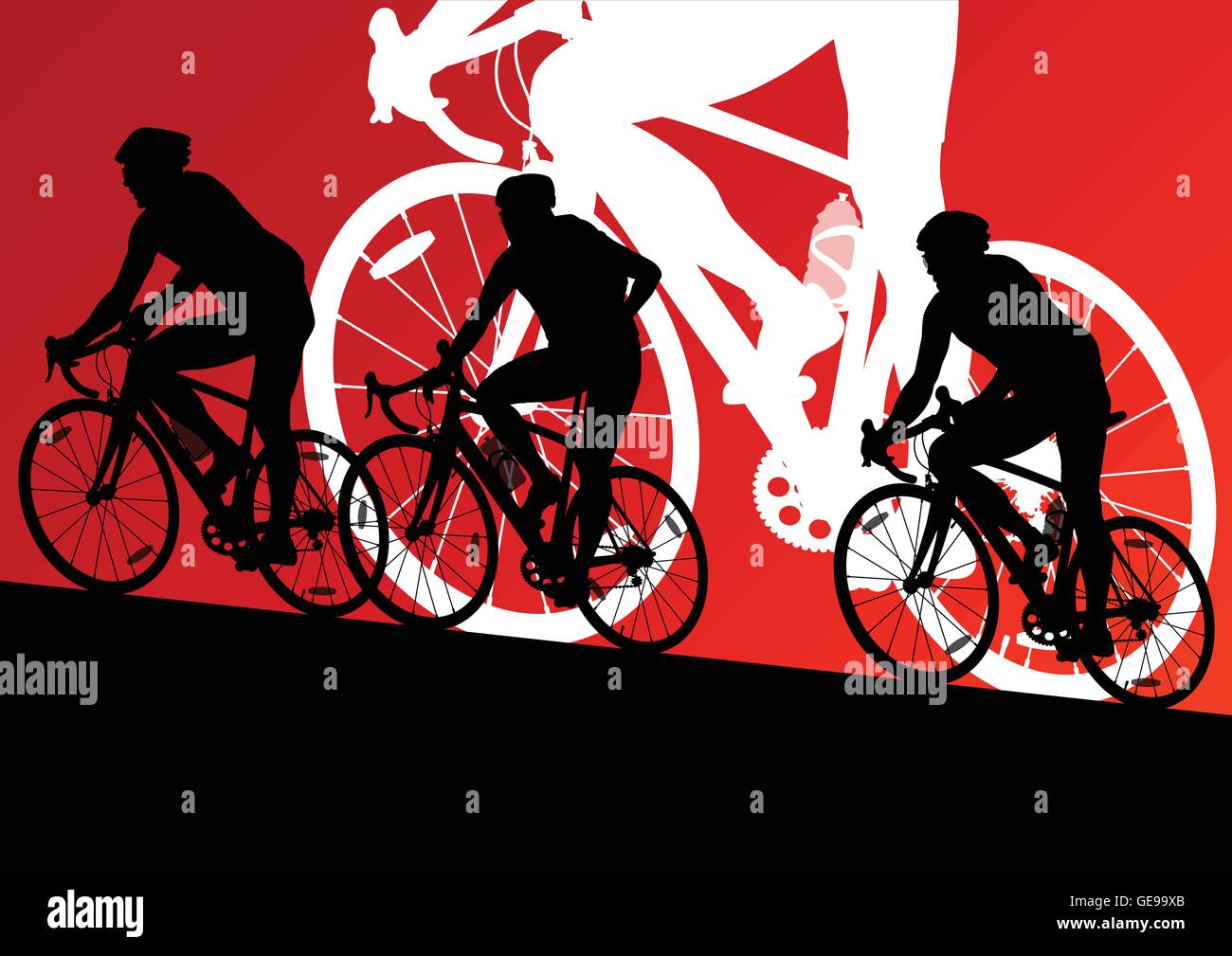 Active men cyclists bicycle riders in abstract sport landscape ...
