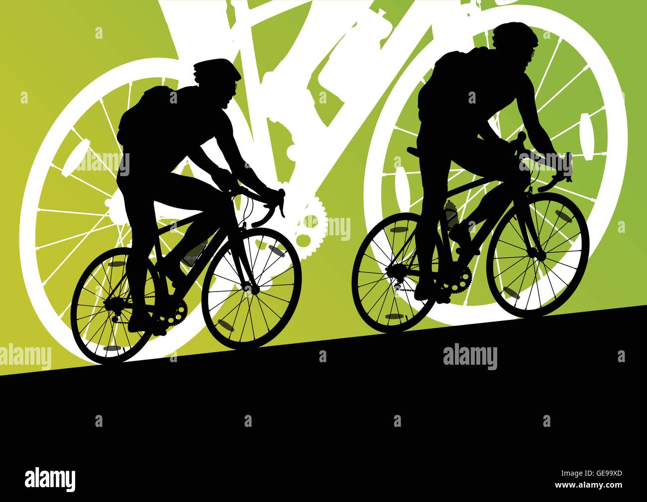 Active men cyclists bicycle riders in abstract sport landscape ...