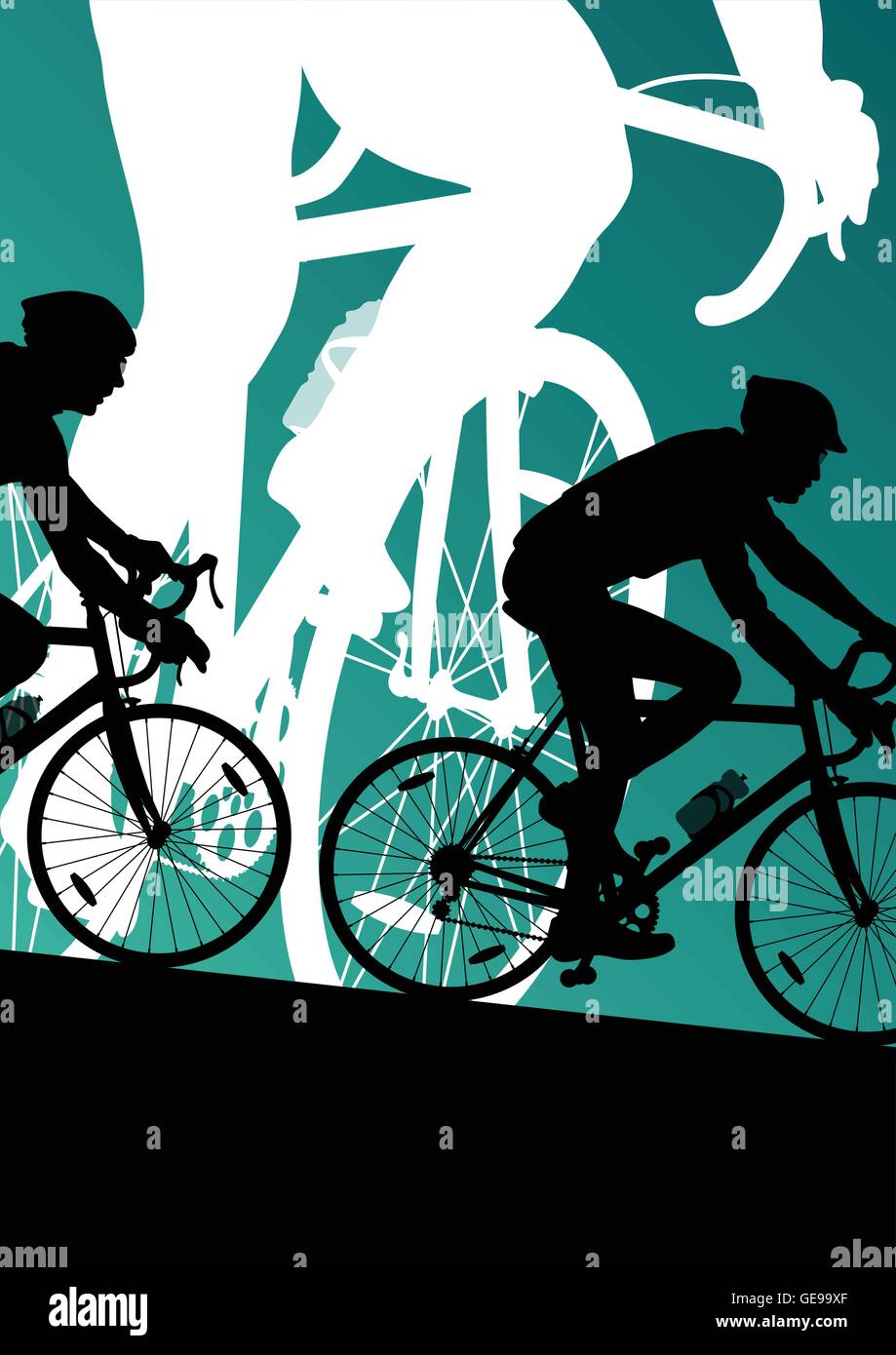 Active men cyclists bicycle riders in abstract sport landscape ...