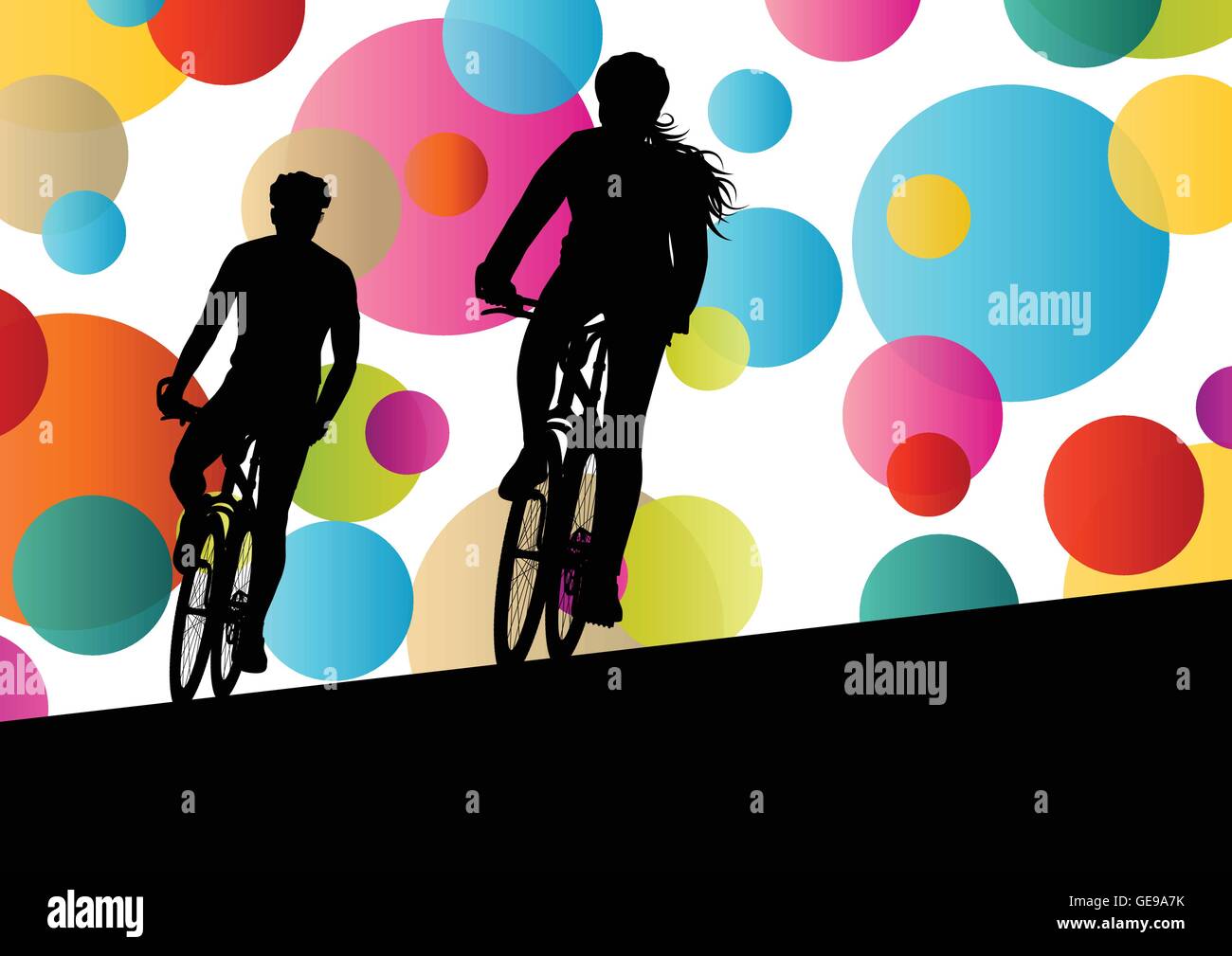 Active men cyclists bicycle riders in abstract sport landscape ...