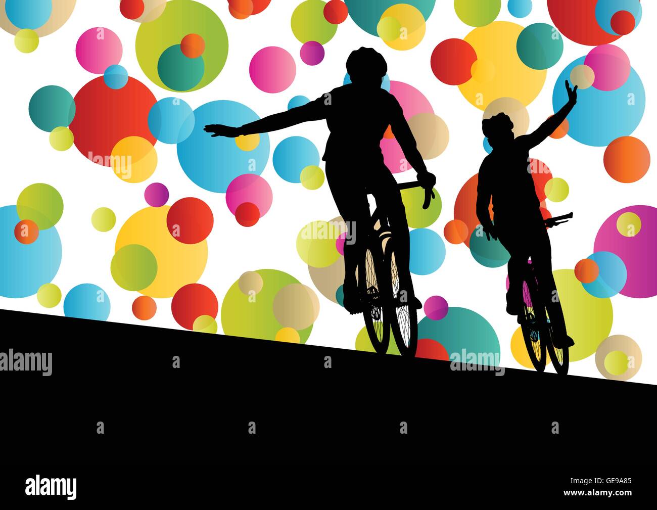 Active men cyclists bicycle riders in abstract sport landscape ...