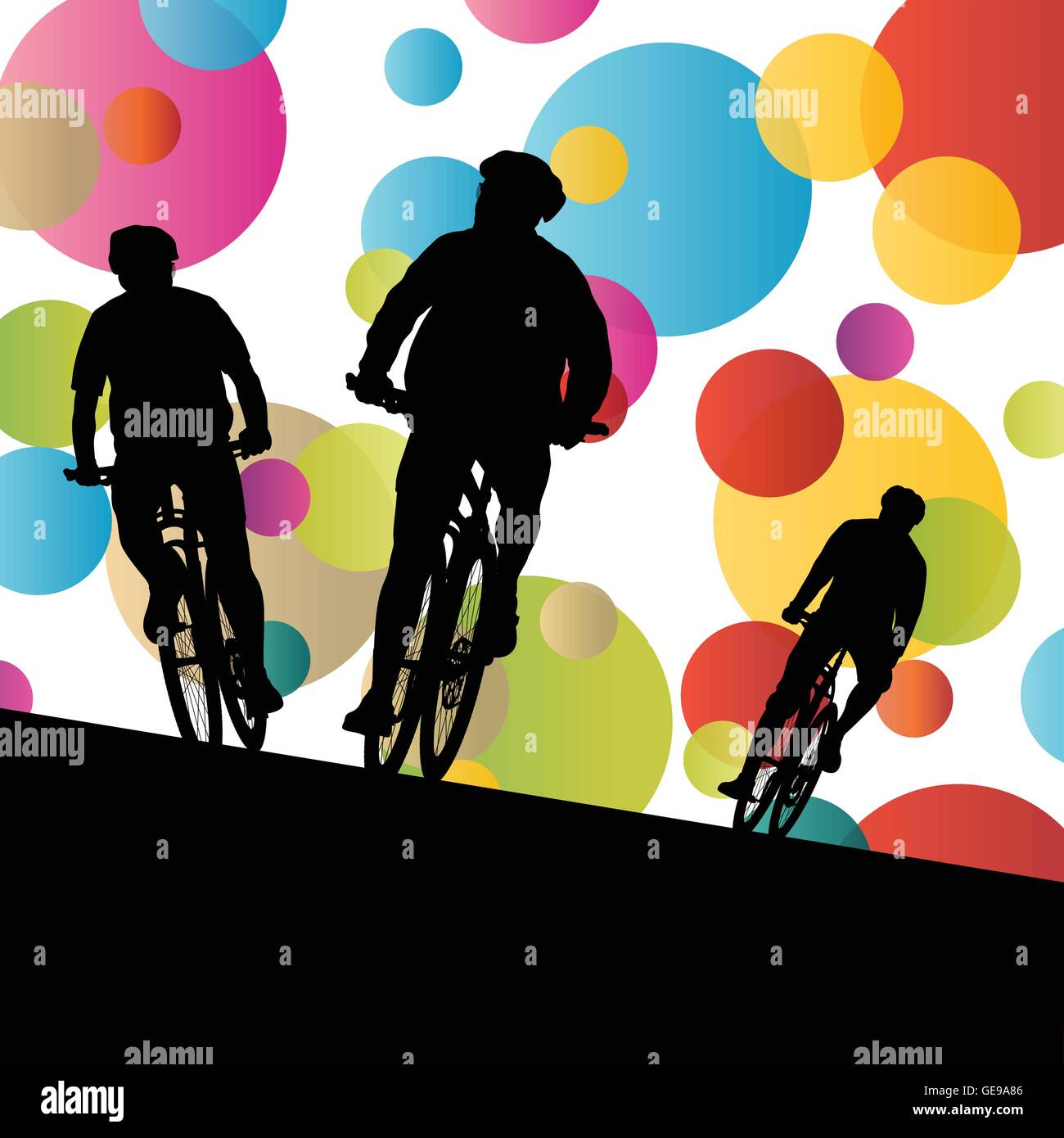 Active men cyclists bicycle riders in abstract sport landscape ...