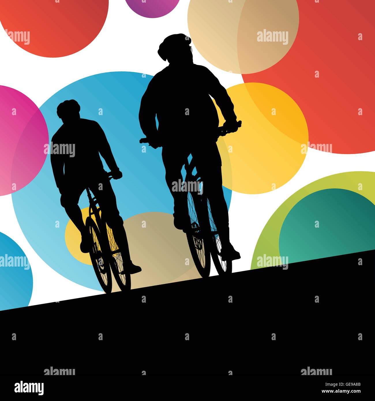 Active men cyclists bicycle riders in abstract sport landscape ...