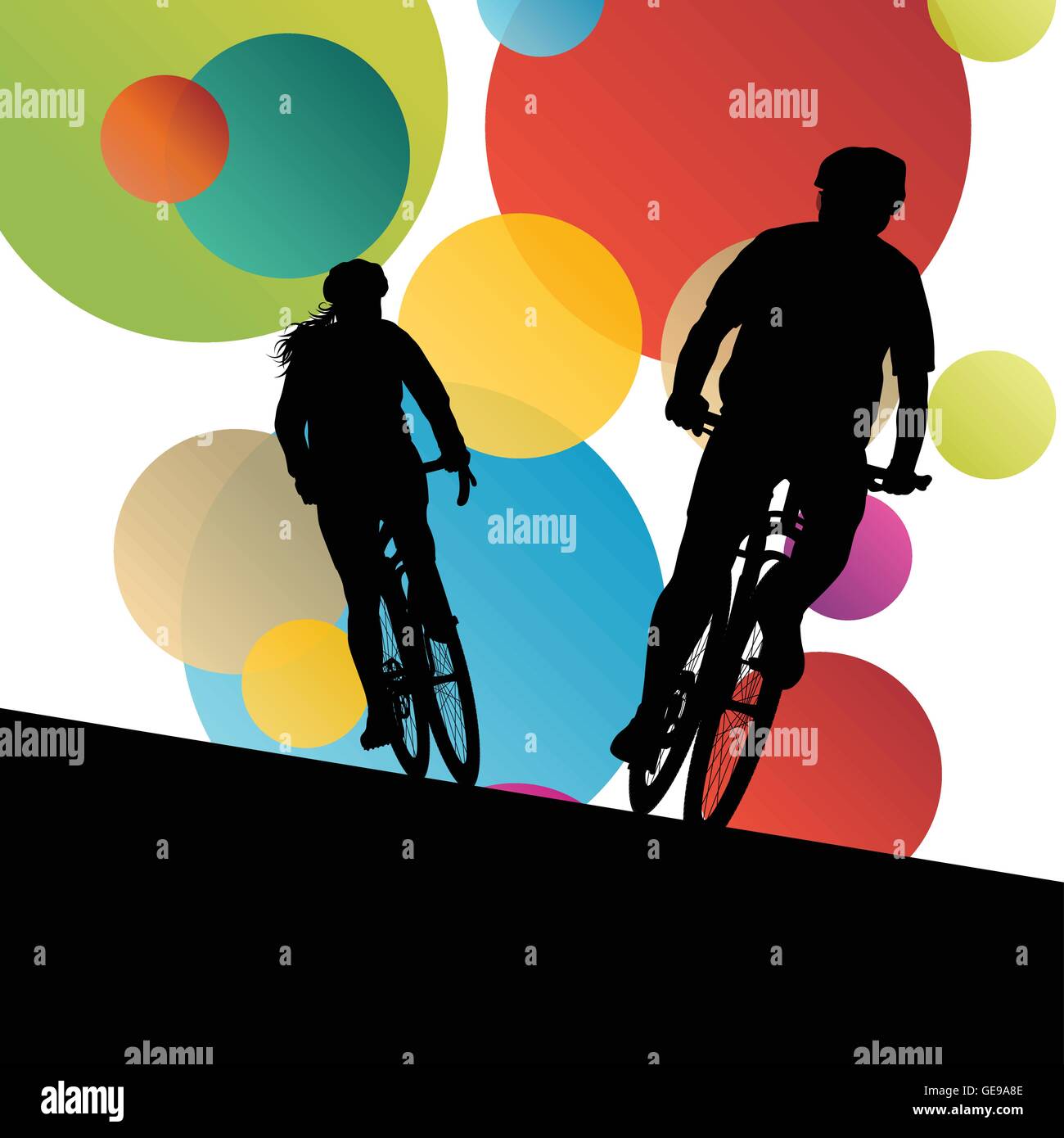 Active men cyclists bicycle riders in abstract sport landscape ...