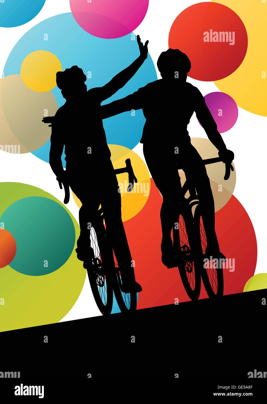 Active men cyclists bicycle riders in abstract sport landscape ...