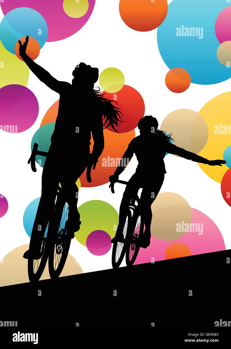 Active men cyclists bicycle riders in abstract sport landscape ...