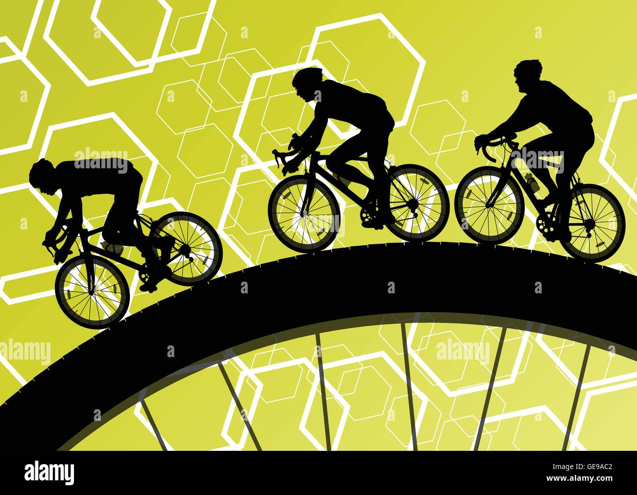 Cyclist active bicycle rider in abstract sport landscape background ...