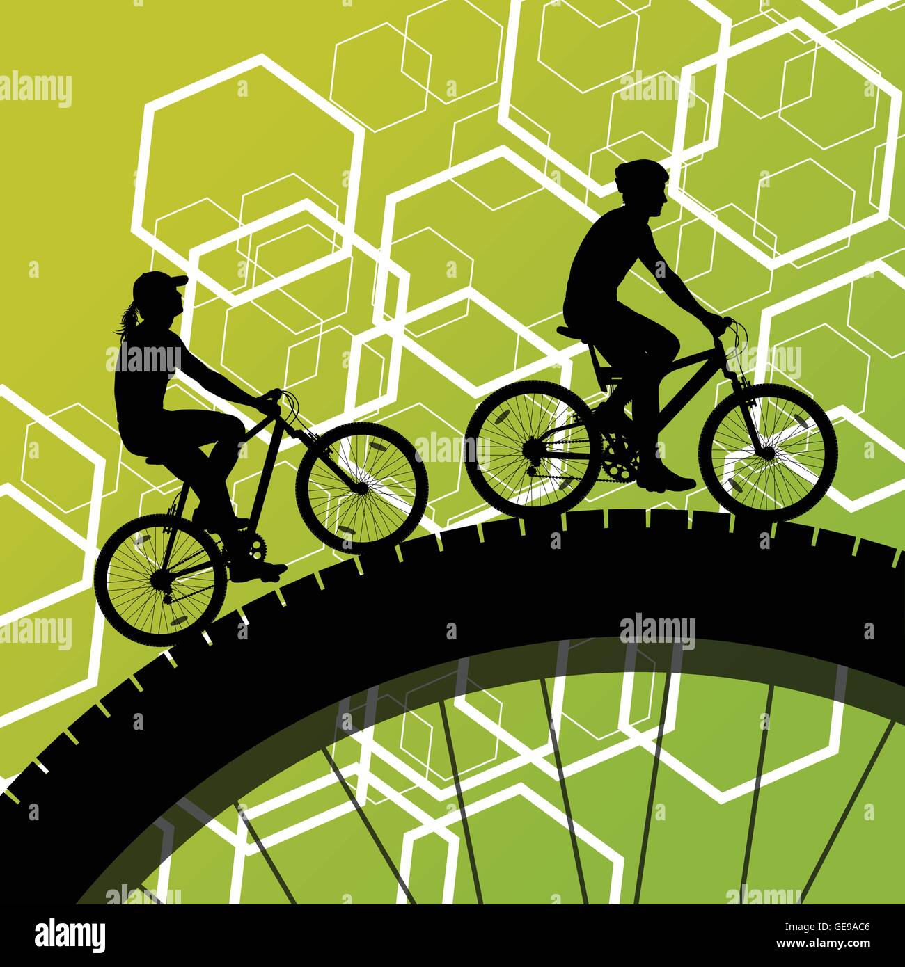 Cyclist active bicycle rider in abstract sport landscape background ...