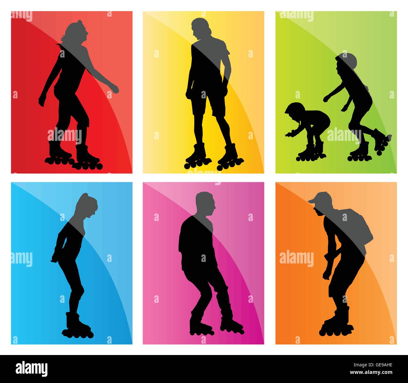 Roller skating, in line skaters vector background set with man, woman ...