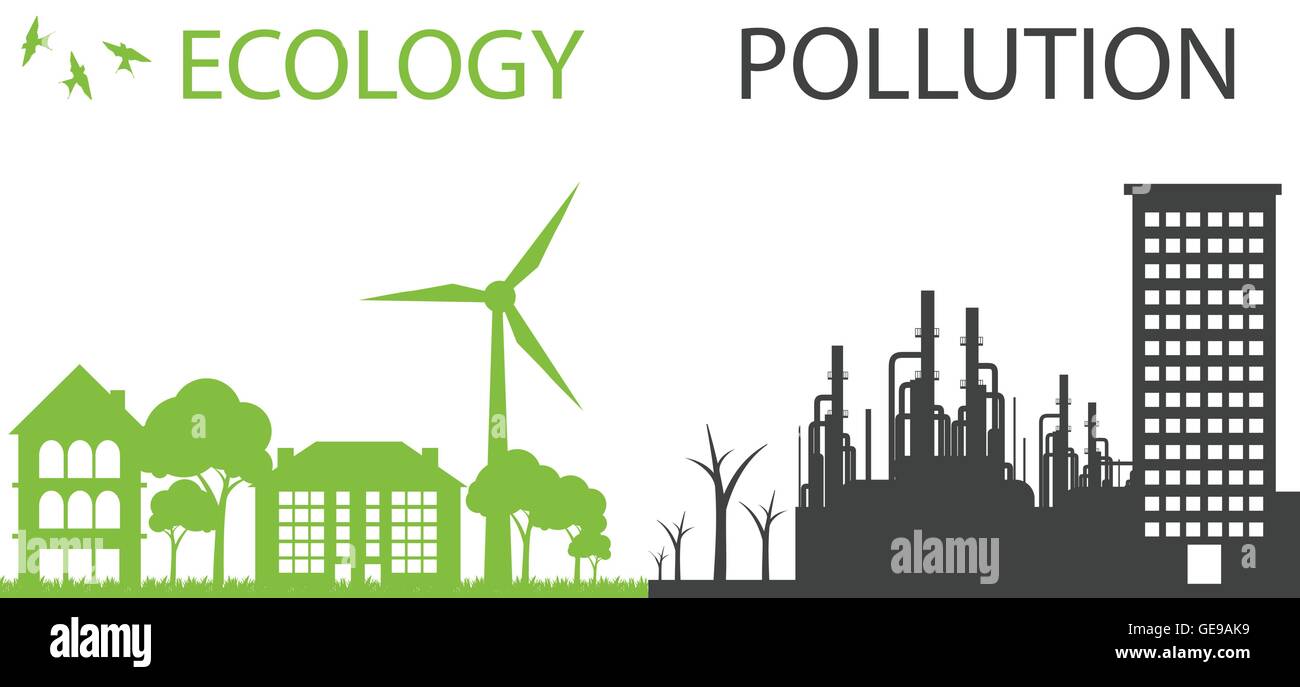 Green ecology city against pollution vector background concept Stock ...