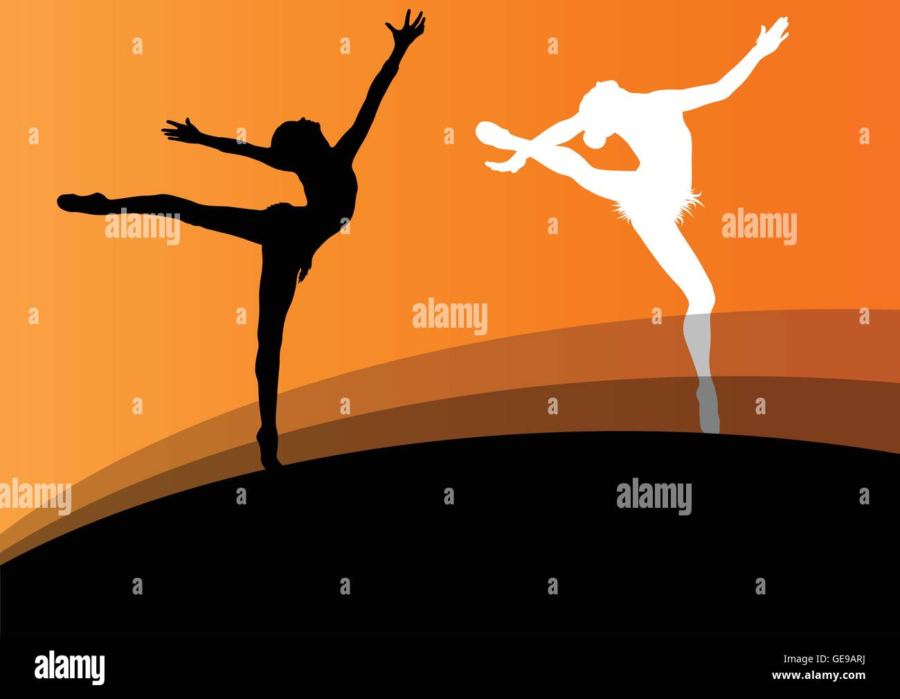 Active young girl gymnasts silhouettes in acrobatics abstract ...