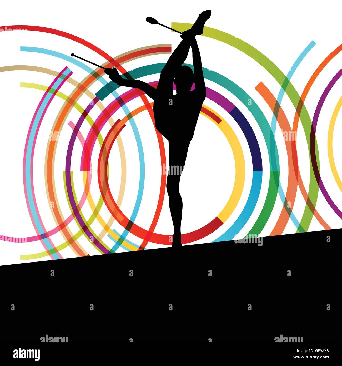 Female woman modern rhythmic gymnastics art with Indian clubs vector ...