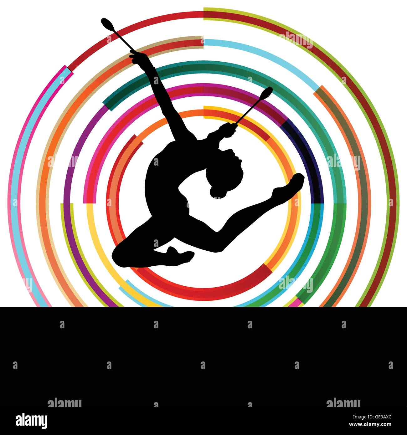 Female woman modern rhythmic gymnastics art with Indian clubs vector ...