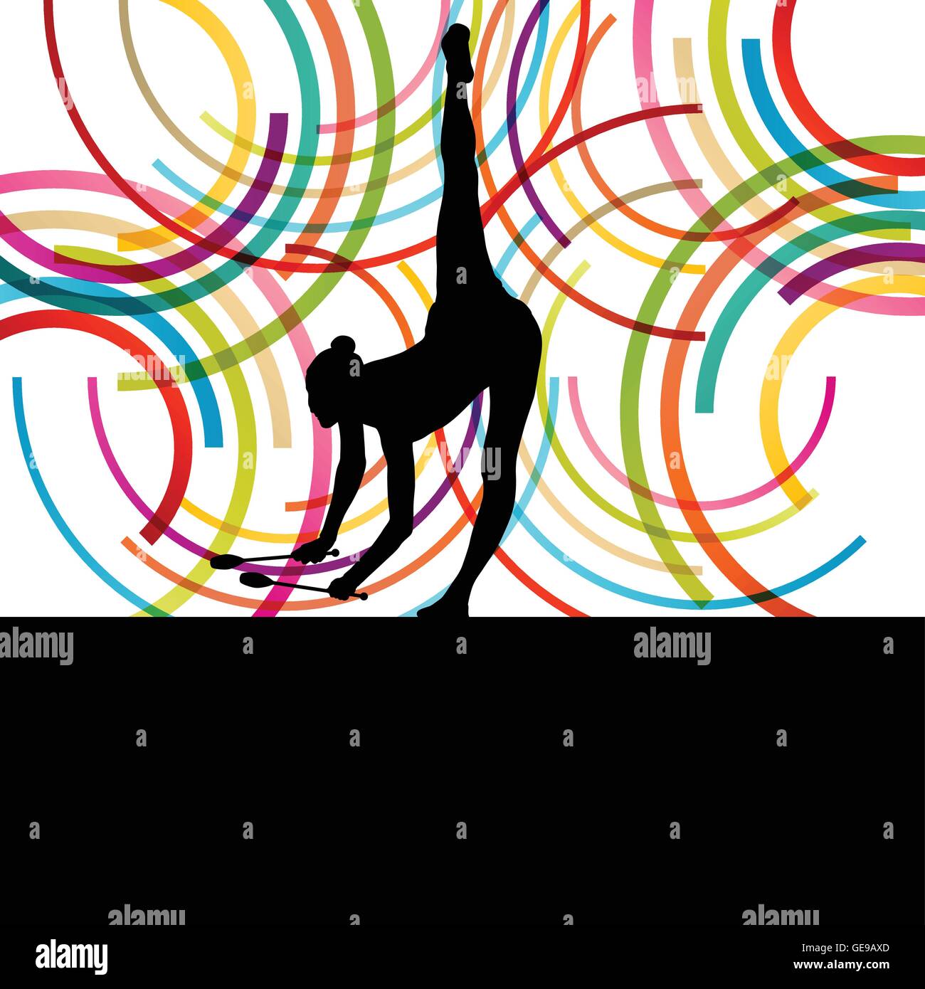 Female woman modern rhythmic gymnastics art with Indian clubs vector ...