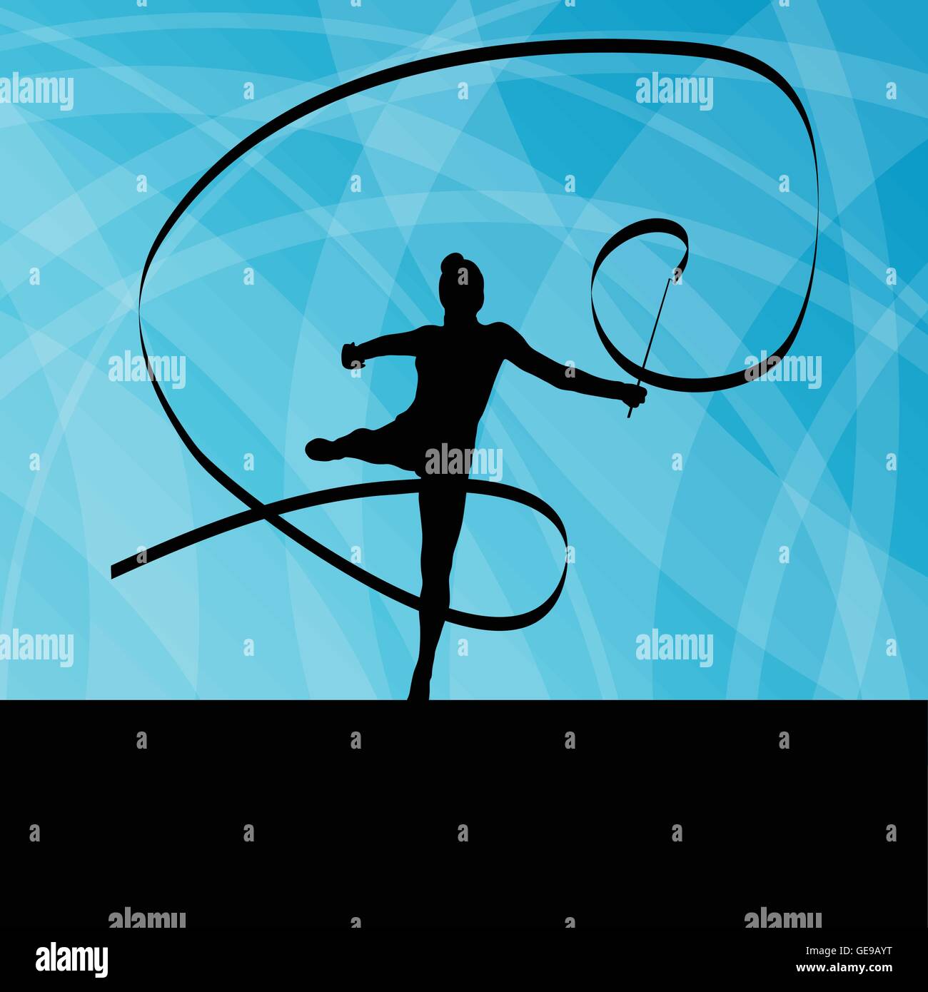 Kid girl with ribbon rhythmic gymnastics vector background concept for ...