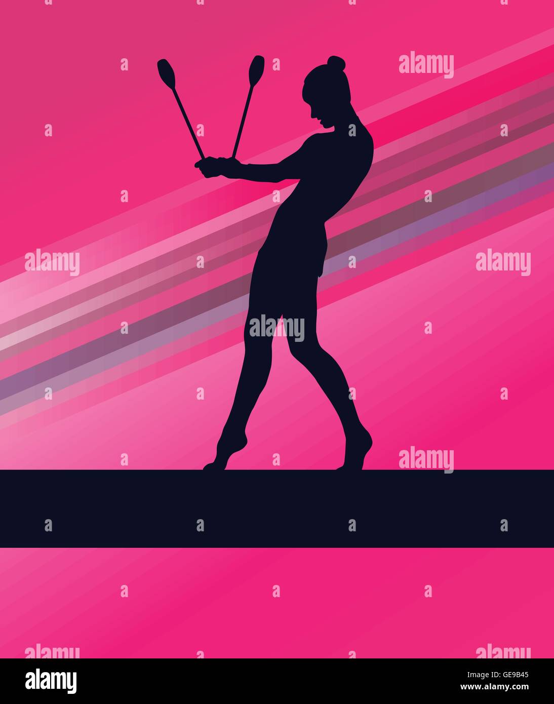 Rhythmic Gymnastics woman with clubs vector background concept Stock ...