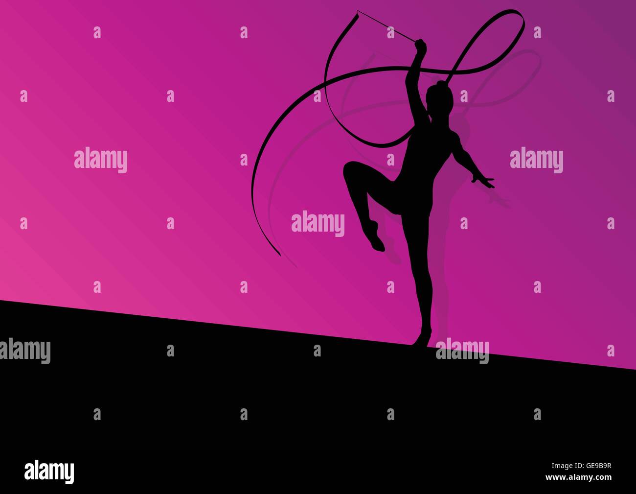 Teenager gymnastics with ribbon vector abstract background for poster ...