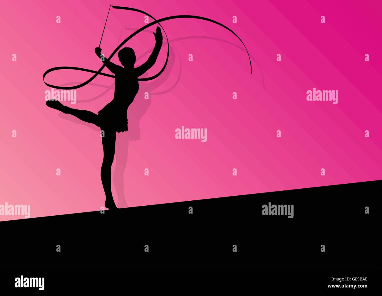 Teenager gymnastics with ribbon vector abstract background for poster ...