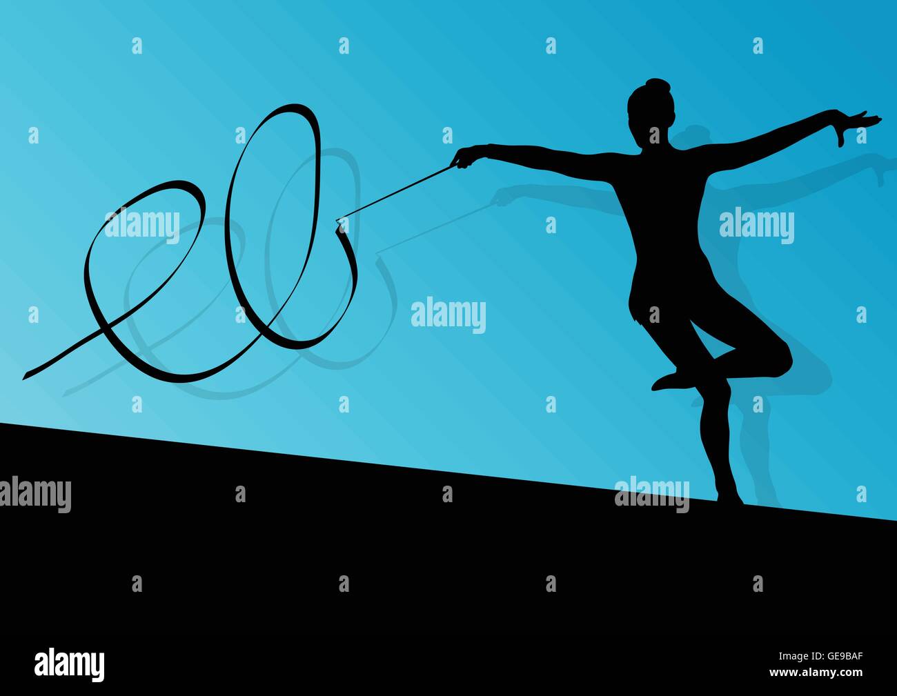 Teenager gymnastics with ribbon vector abstract background for poster ...