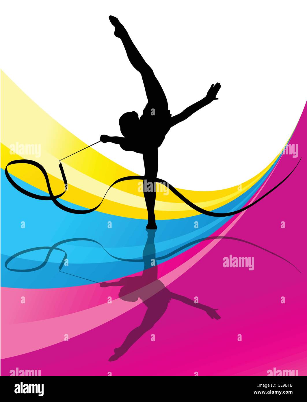 Teenager gymnastics with ribbon vector abstract background for poster ...