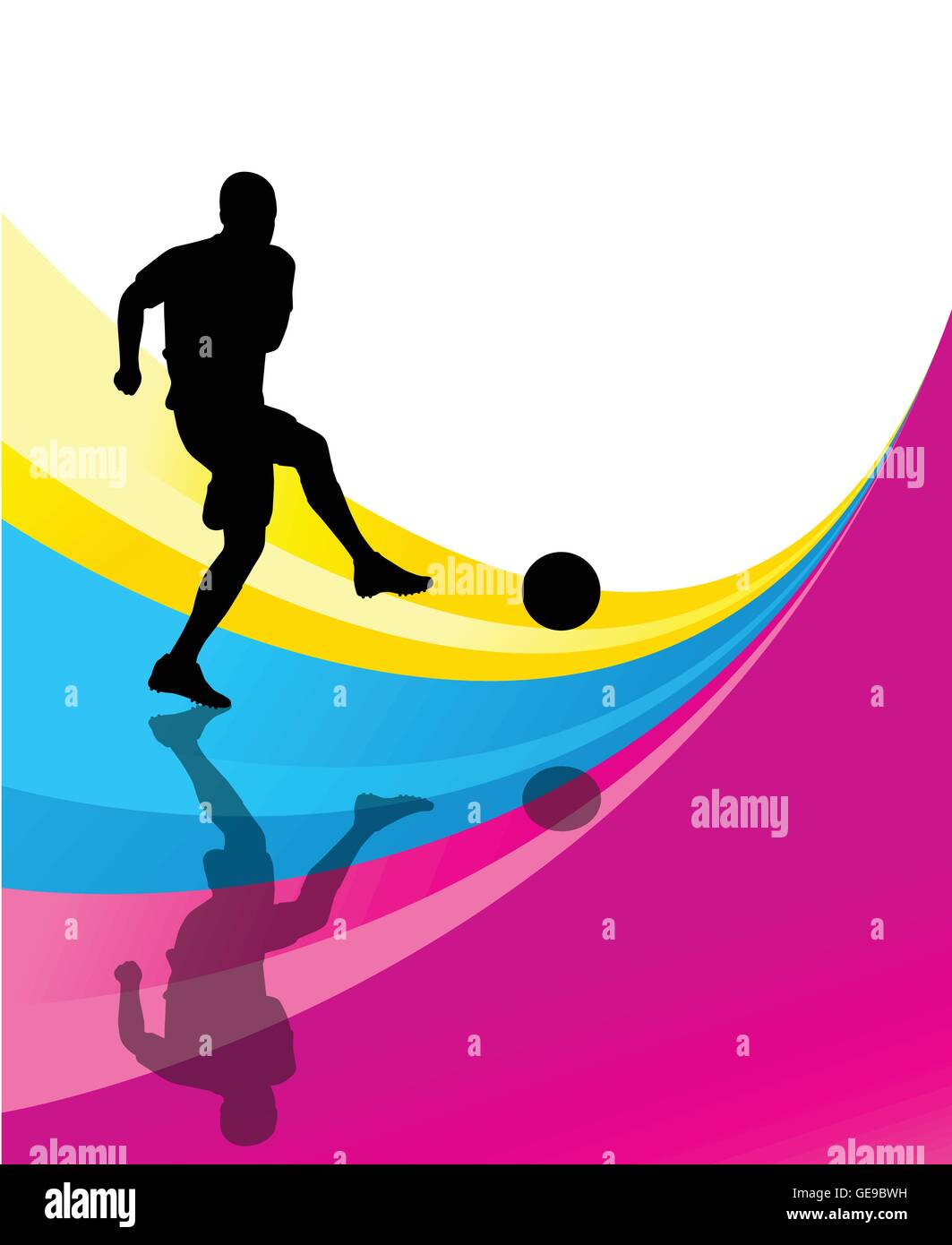 Soccer football player silhouette vector background with reflection ...