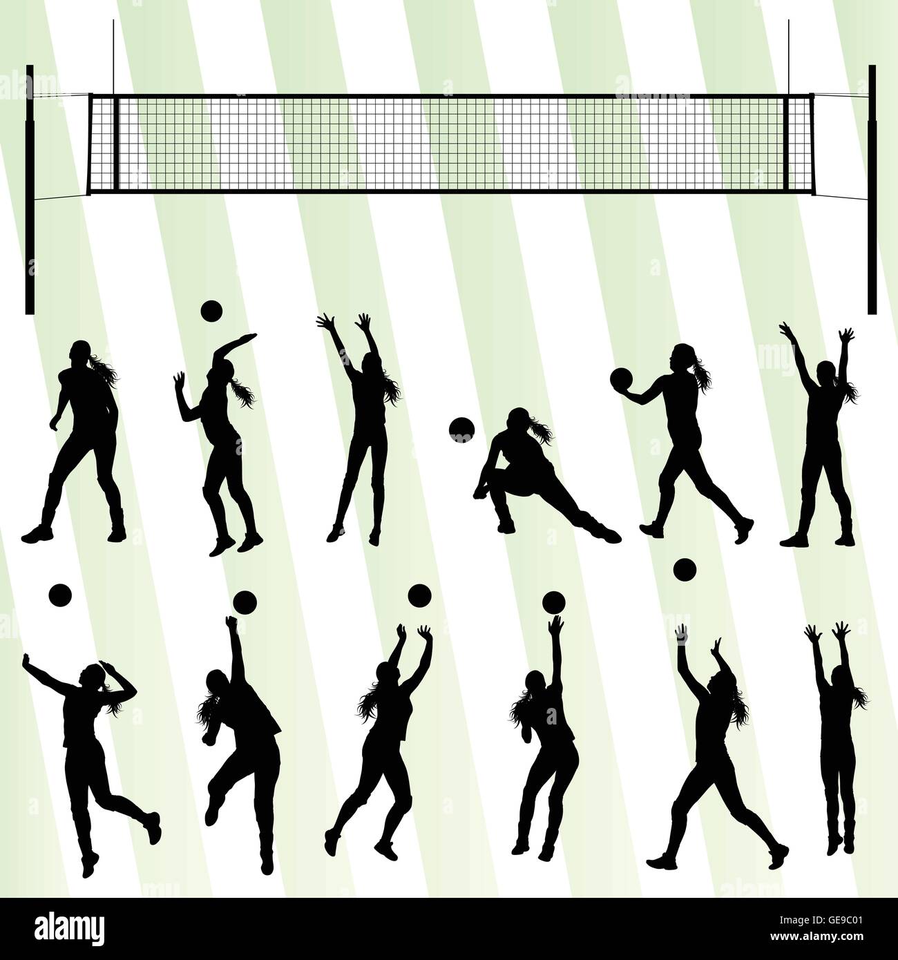 Volleyball woman player vector background set Stock Vector Image & Art ...