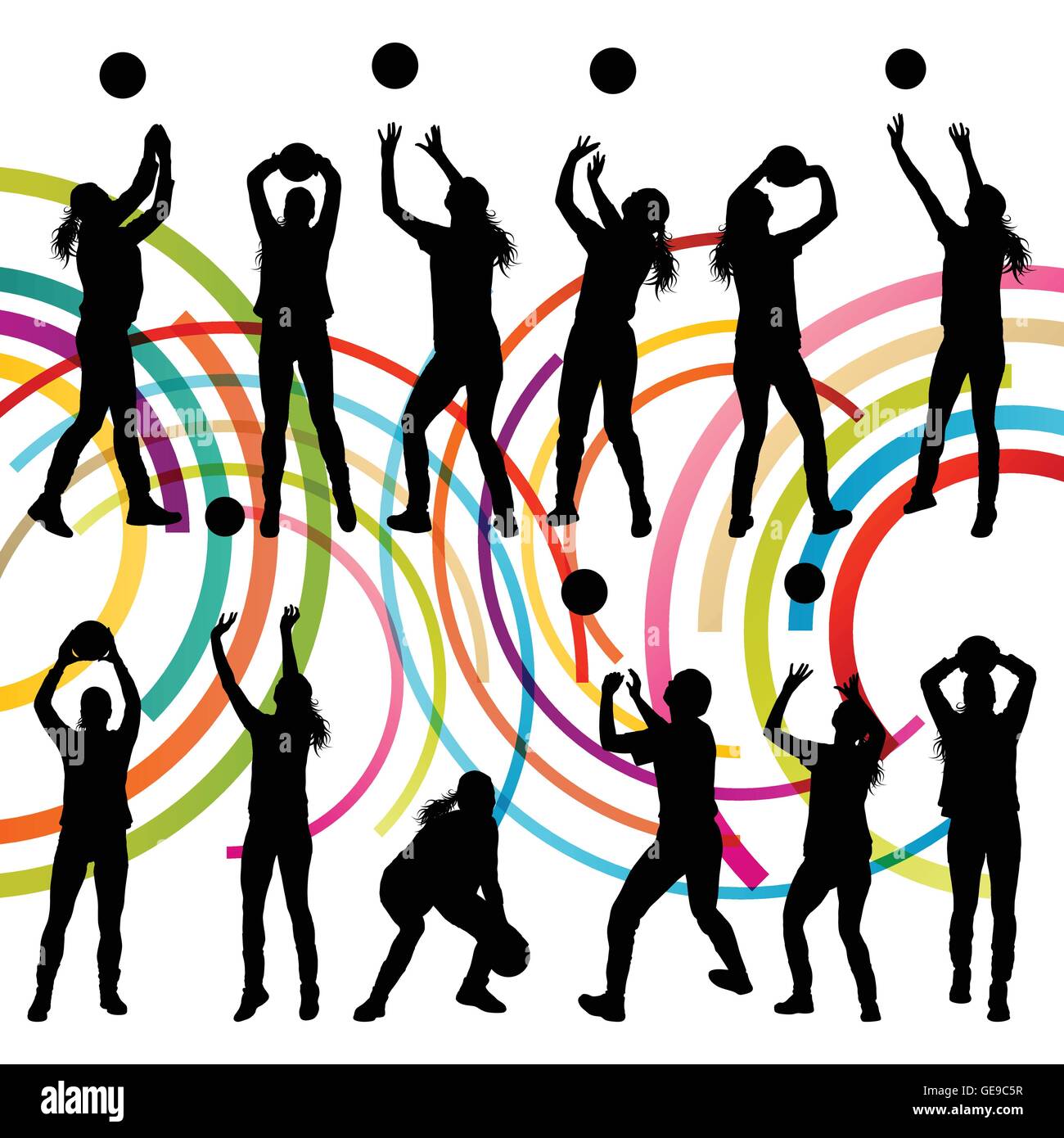 Active young women volleyball player sport silhouettes in abstract ...