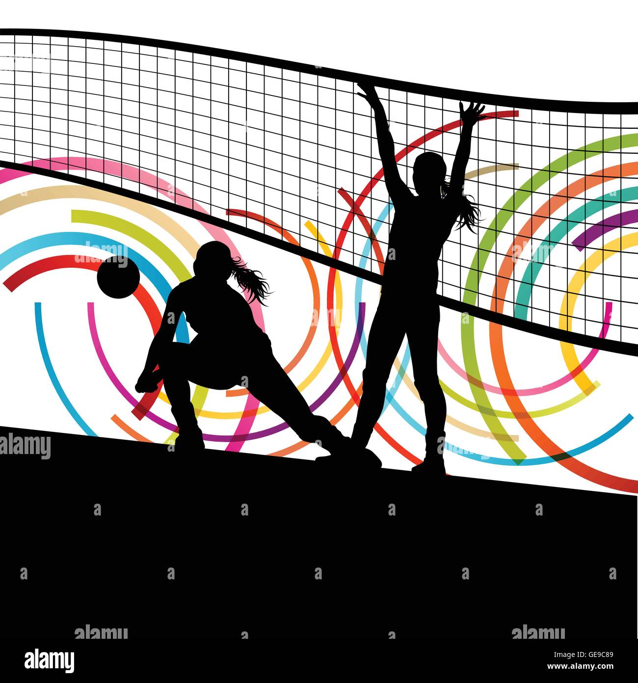 Active young women volleyball player sport silhouettes in abstract ...