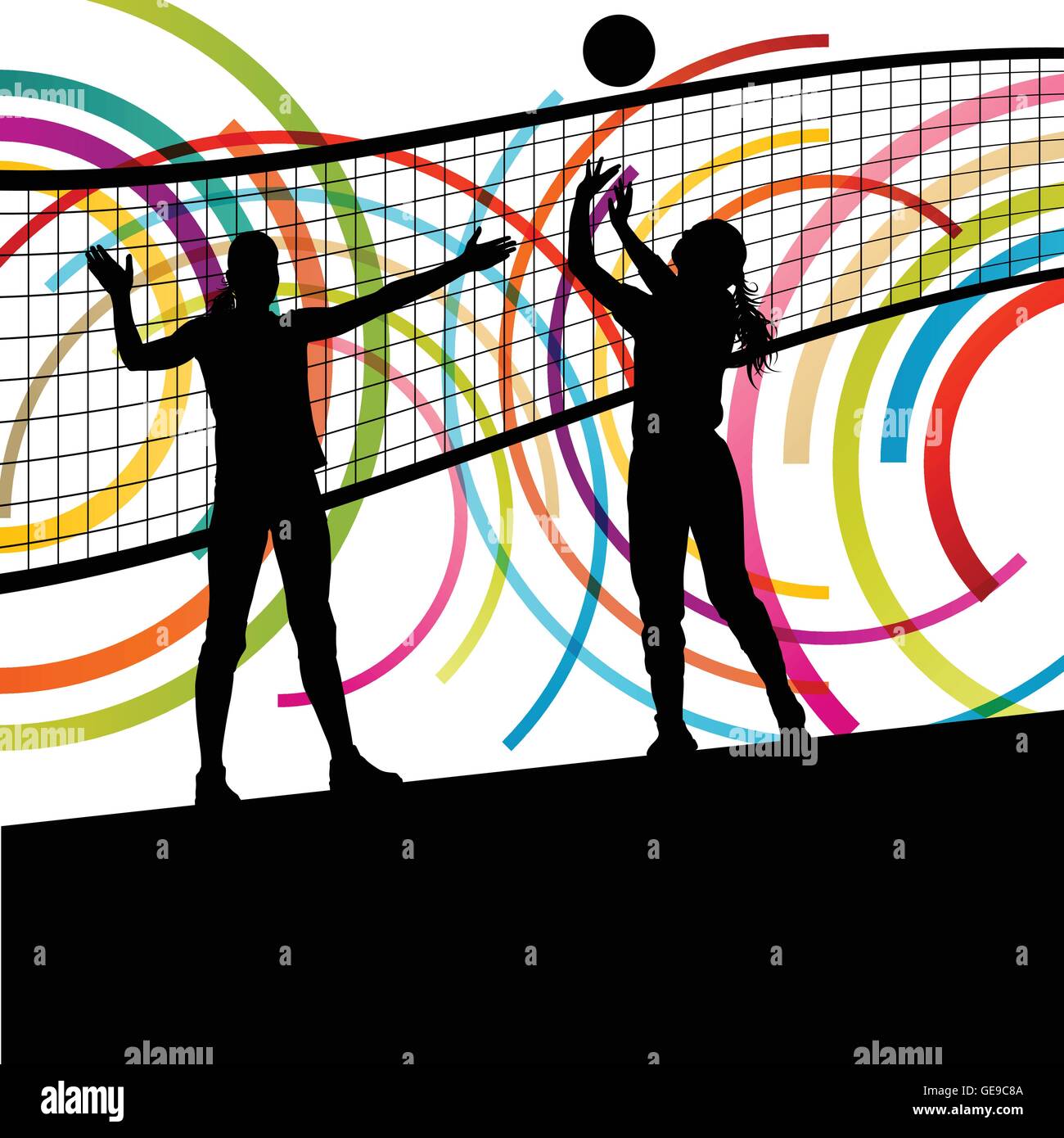 Active young women volleyball player sport silhouettes in abstract ...