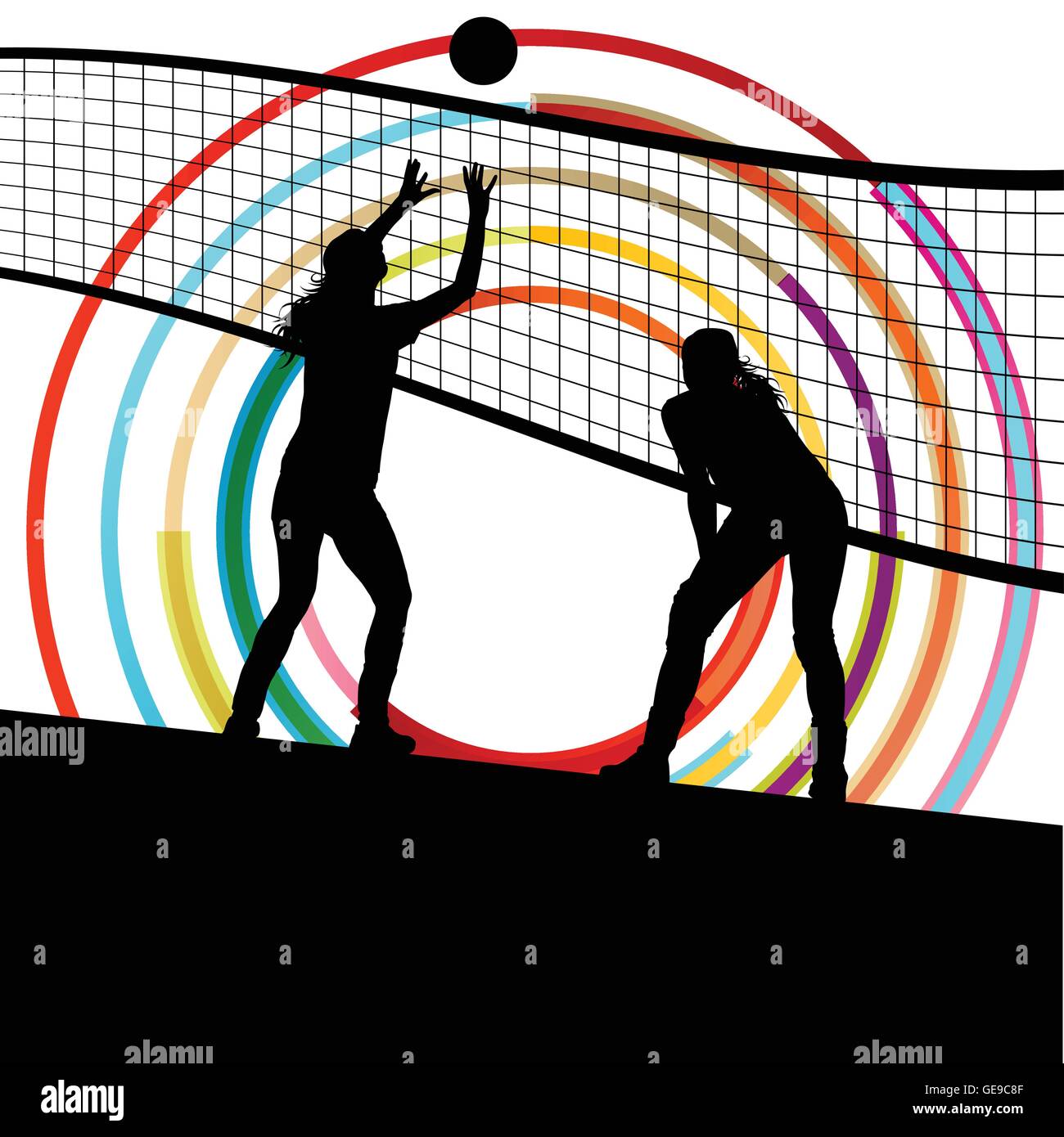 Active young women volleyball player sport silhouettes in abstract ...