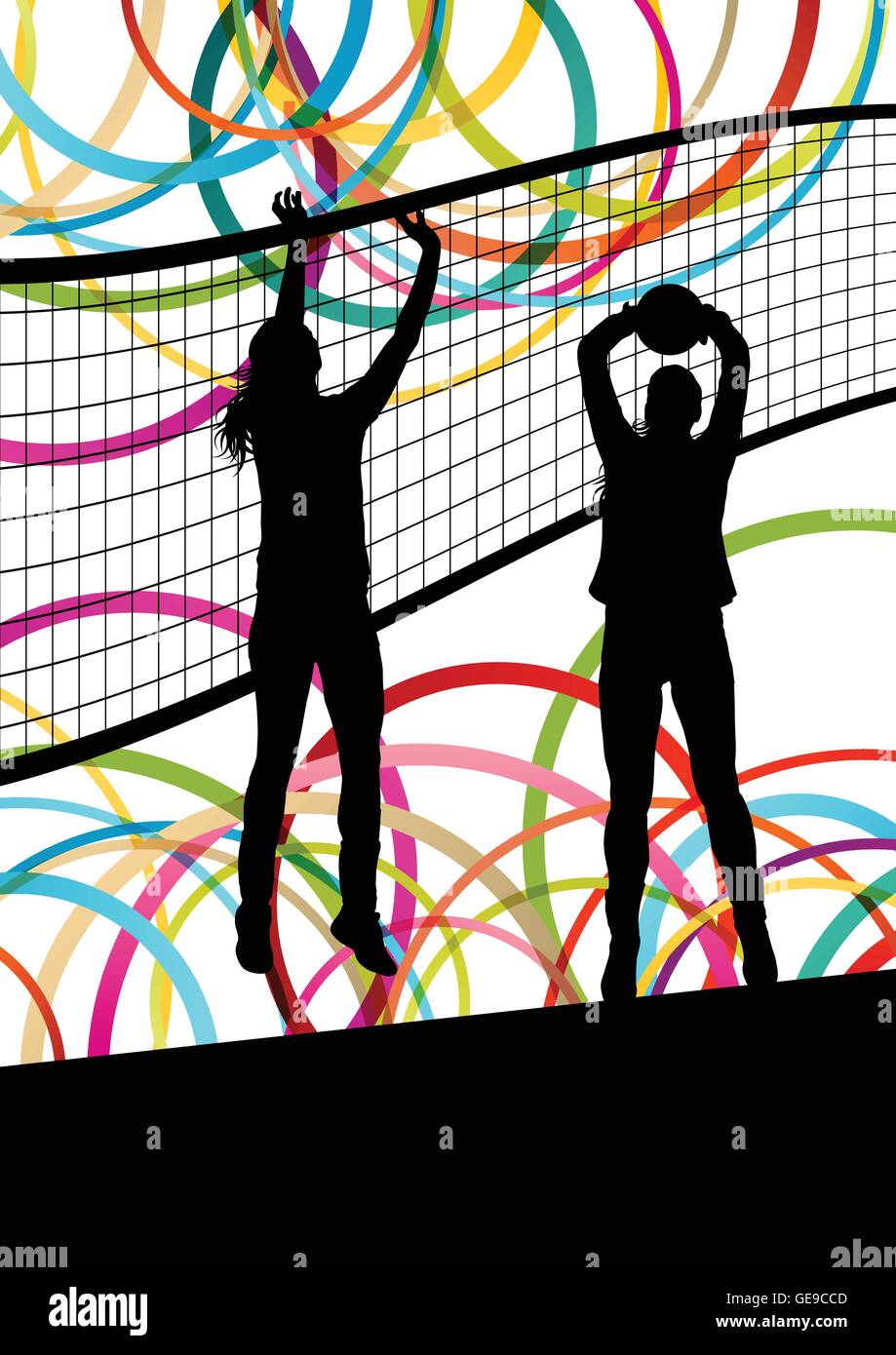 Active young women volleyball player sport silhouettes in abstract ...