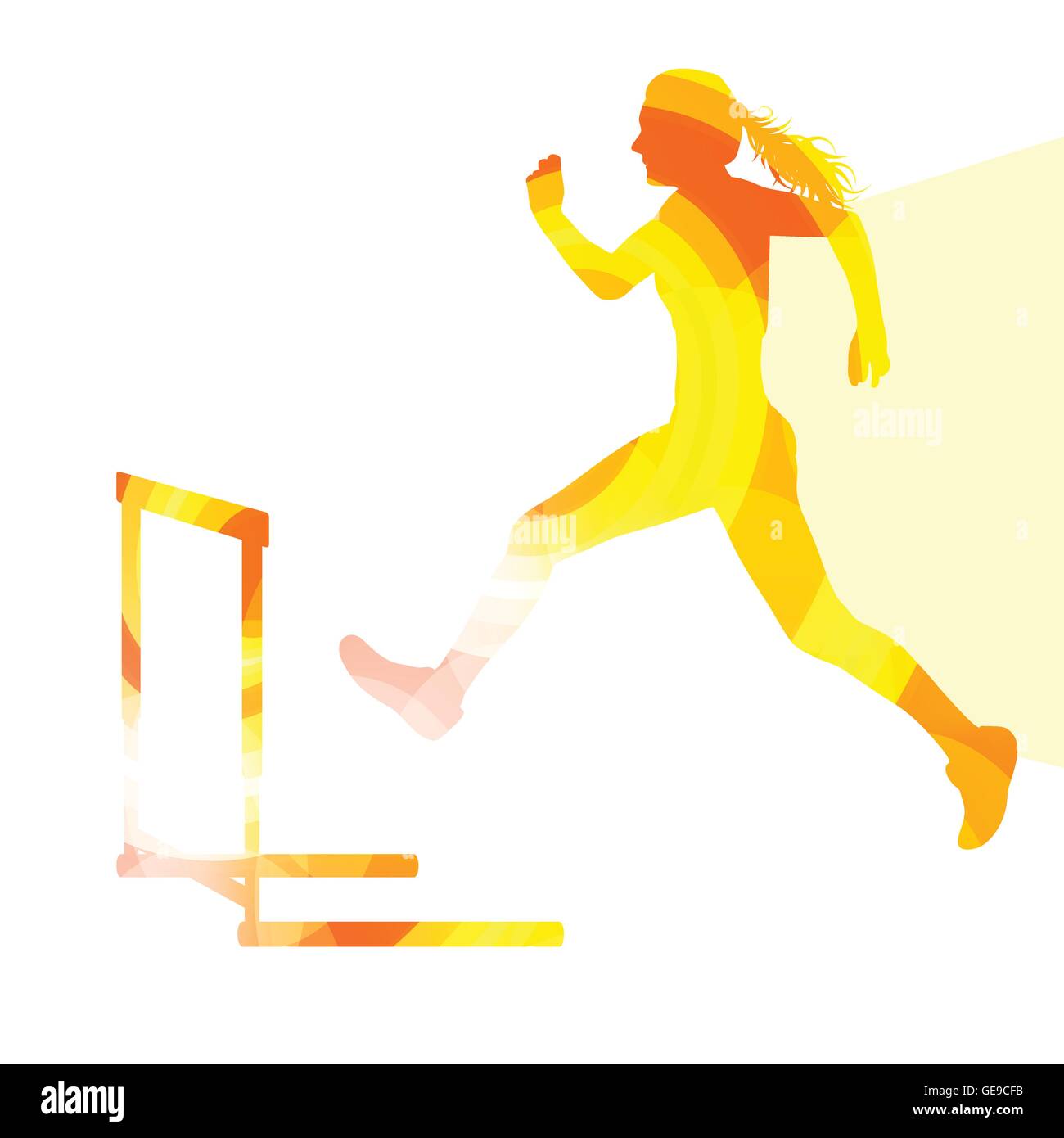 Female athlete clearing hurdle, race silhouette illustration, vector ...