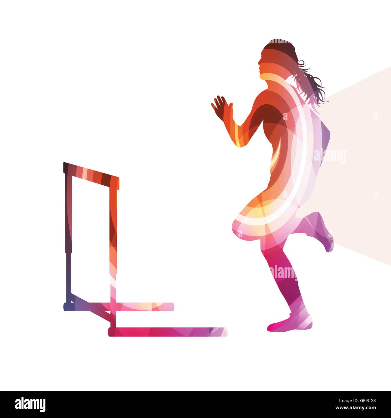 Female athlete clearing hurdle, race silhouette illustration, vector ...