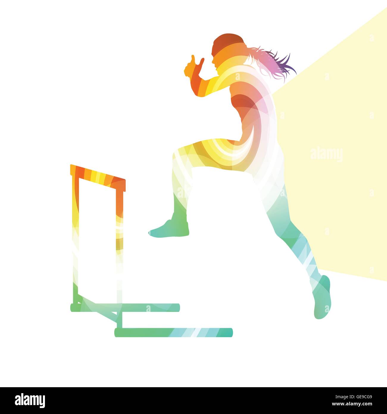 Female athlete clearing hurdle, race silhouette illustration, vector ...