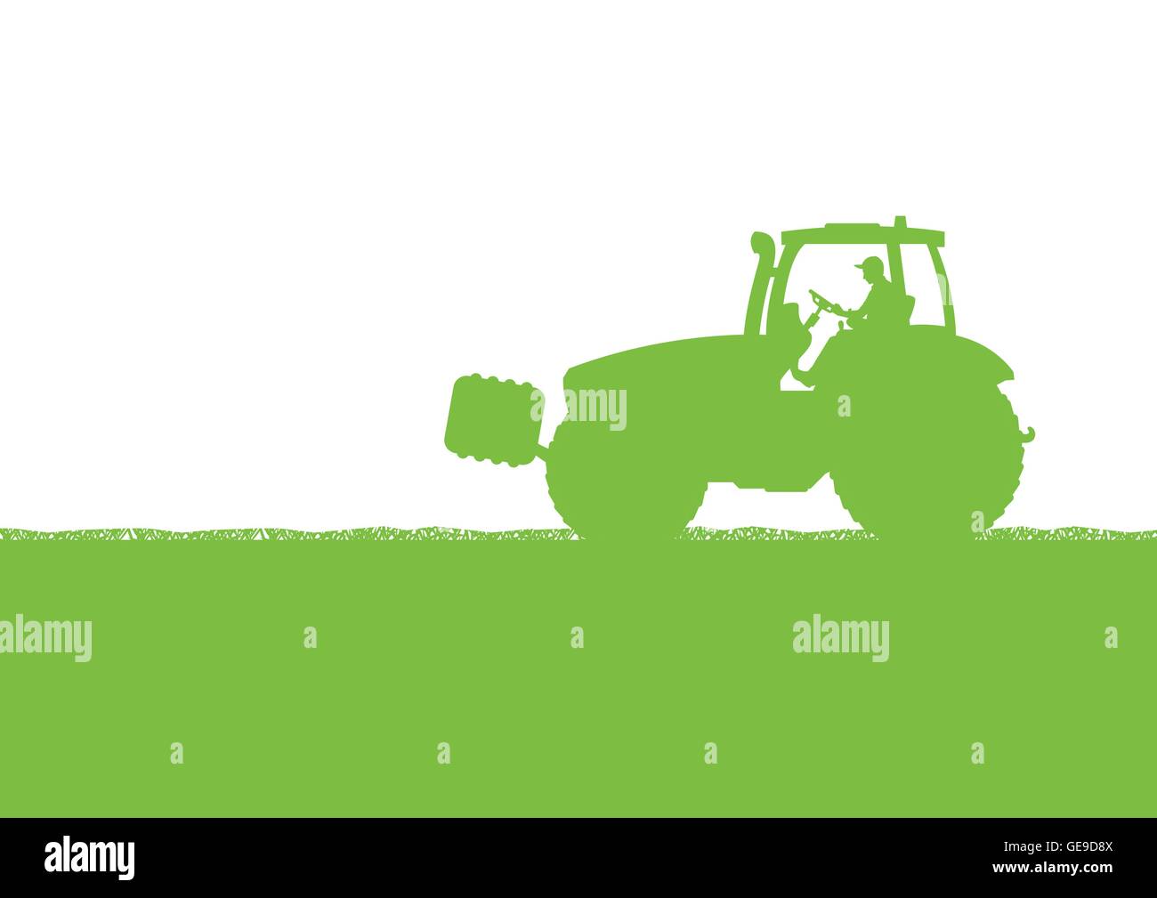 Agriculture tractor in cultivated country corn field landscape ...