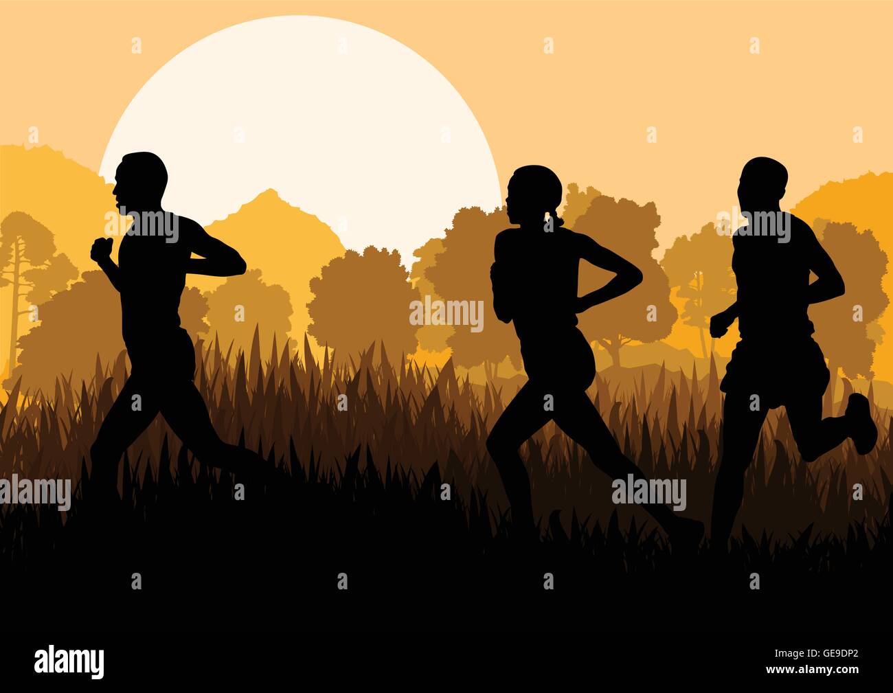 Man and women marathon runners vector background Stock Vector Image ...