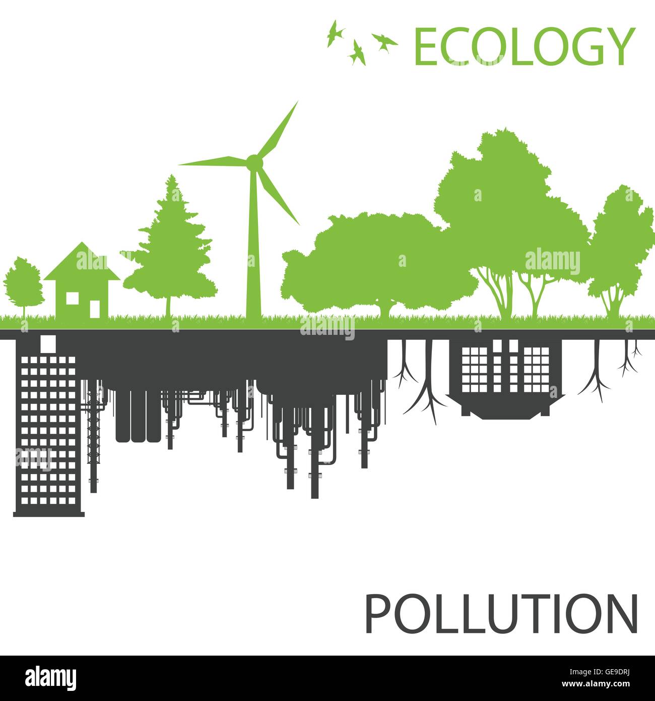 Green ecology city against pollution vector background concept Stock ...