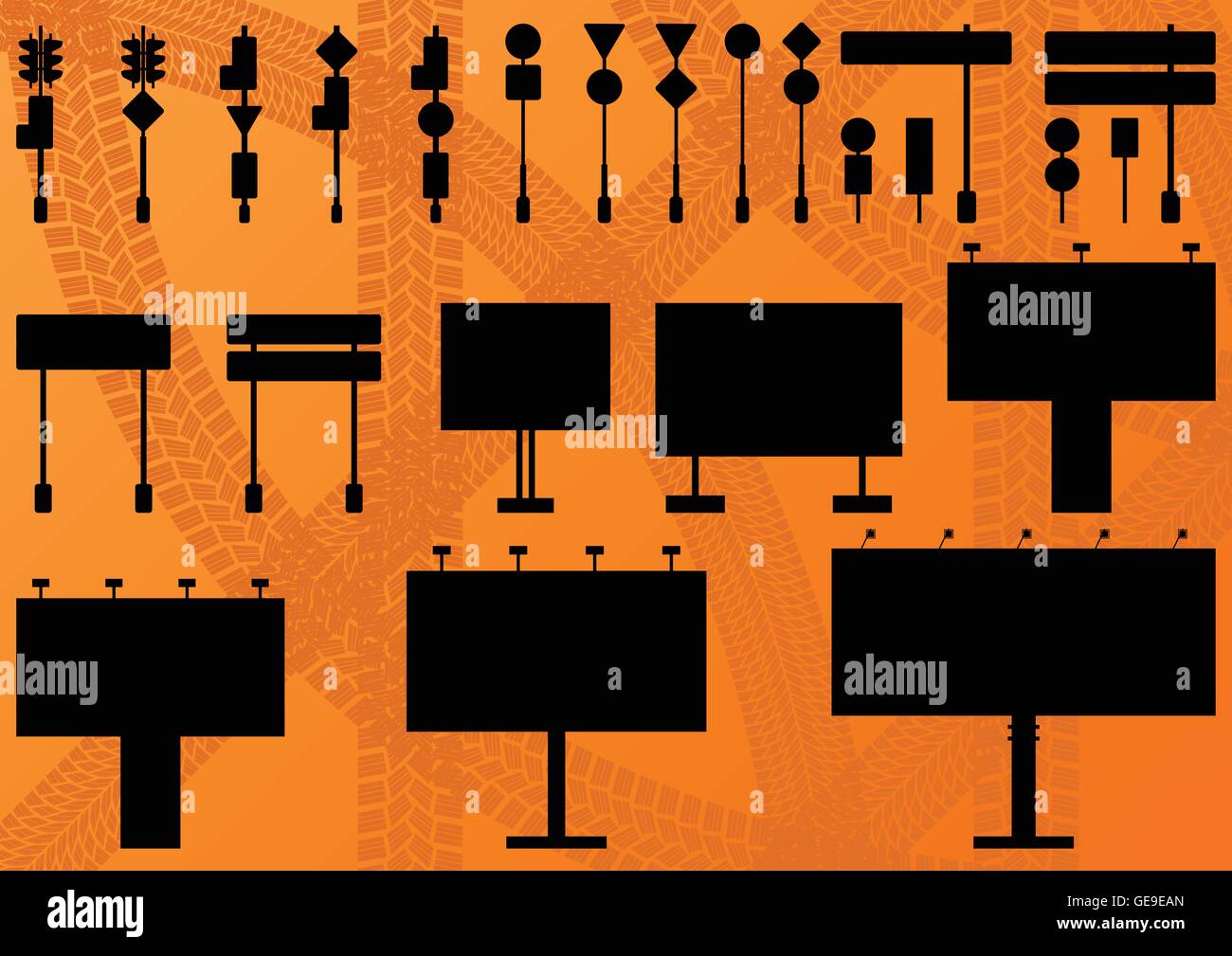 Big billboard, road sign and traffic lights detailed illustration ...