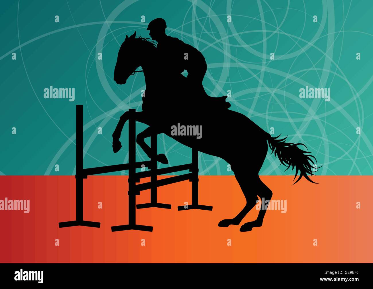 Jumping horses with jockey equestrian sport vector background concept ...