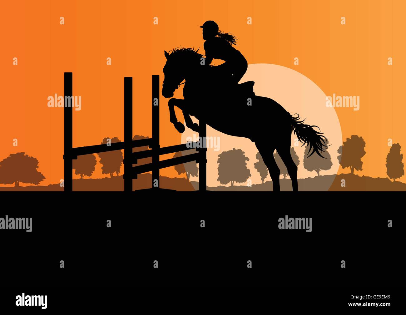 Horses with rider equestrian sport vector background concept Stock ...