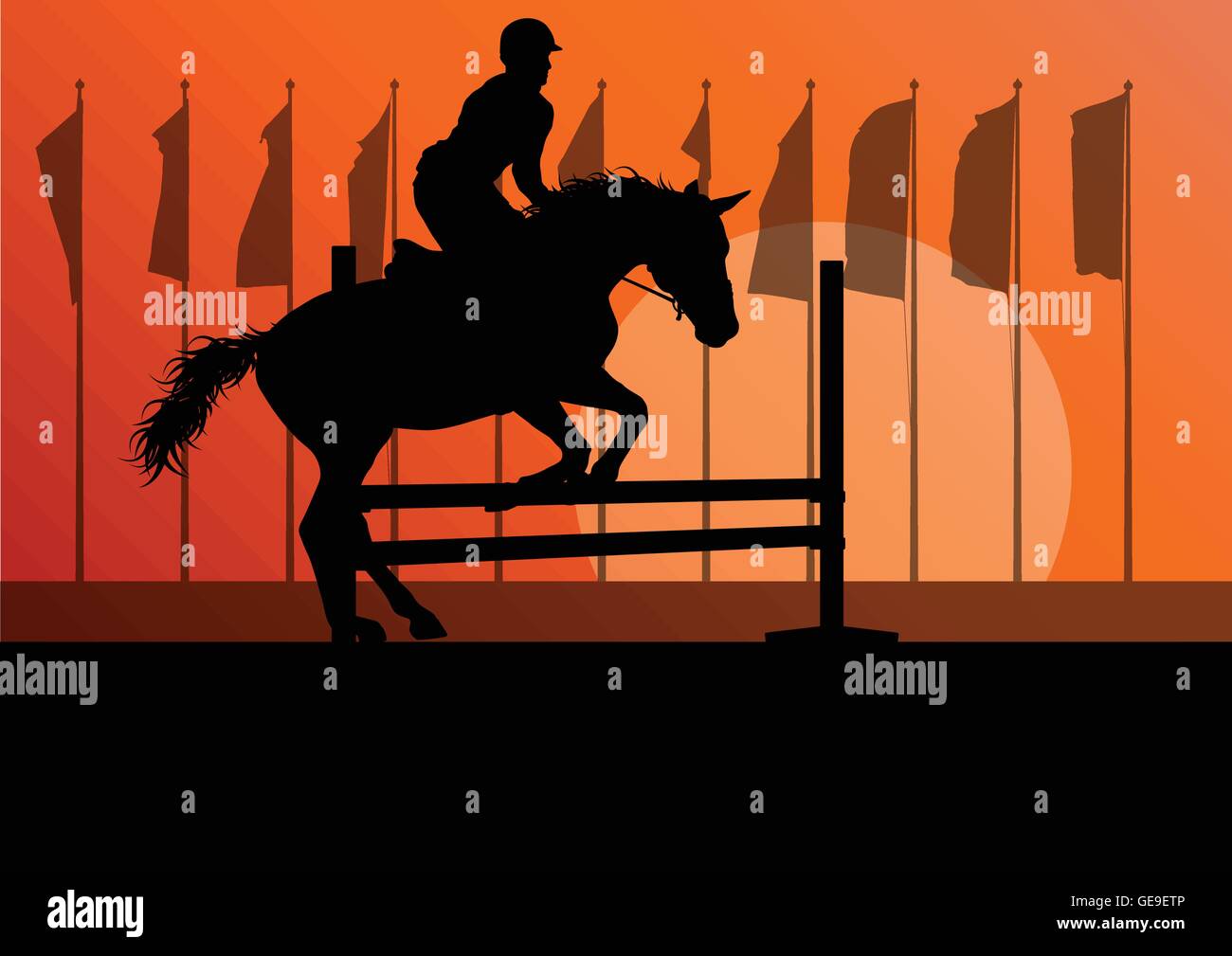 Horse jumping, overcoming obstacles, equestrian sport show with horse ...