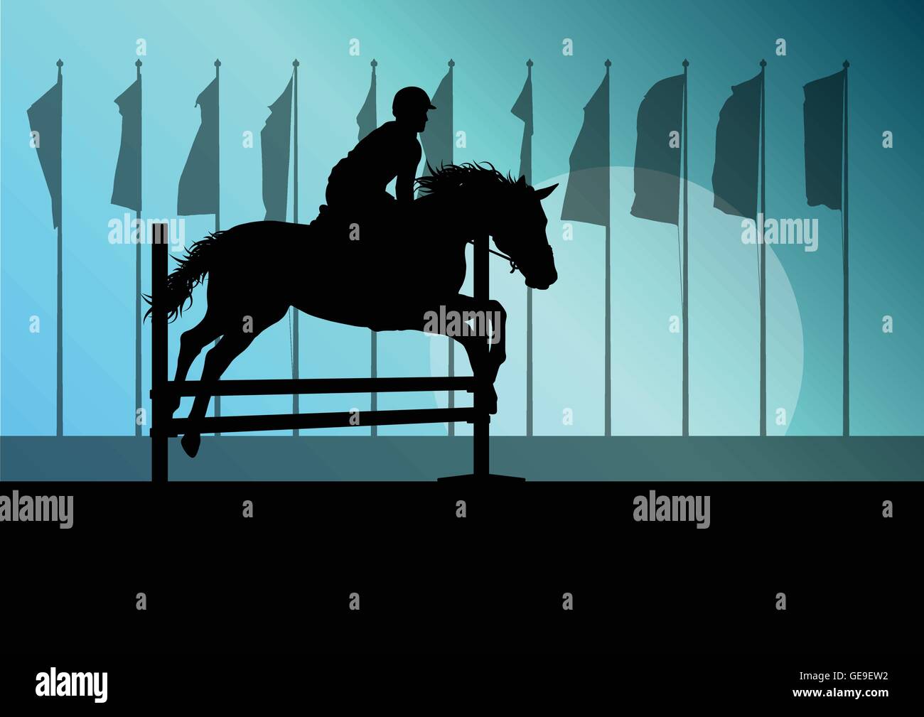 Horse jumping, overcoming obstacles, equestrian sport show with horse ...