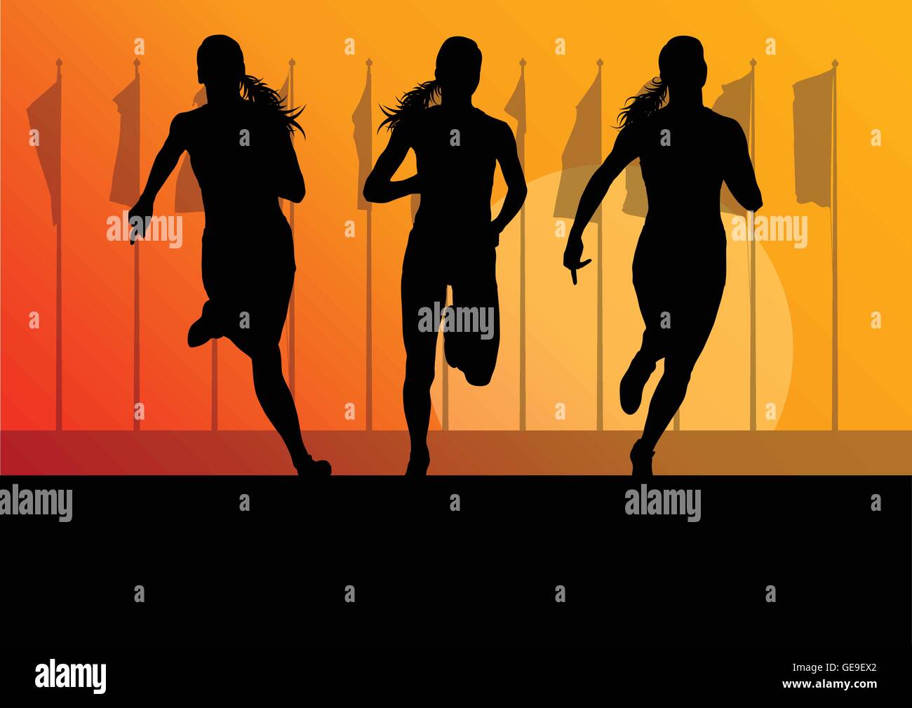 Woman runner female sprinter group vector background concept for poster ...
