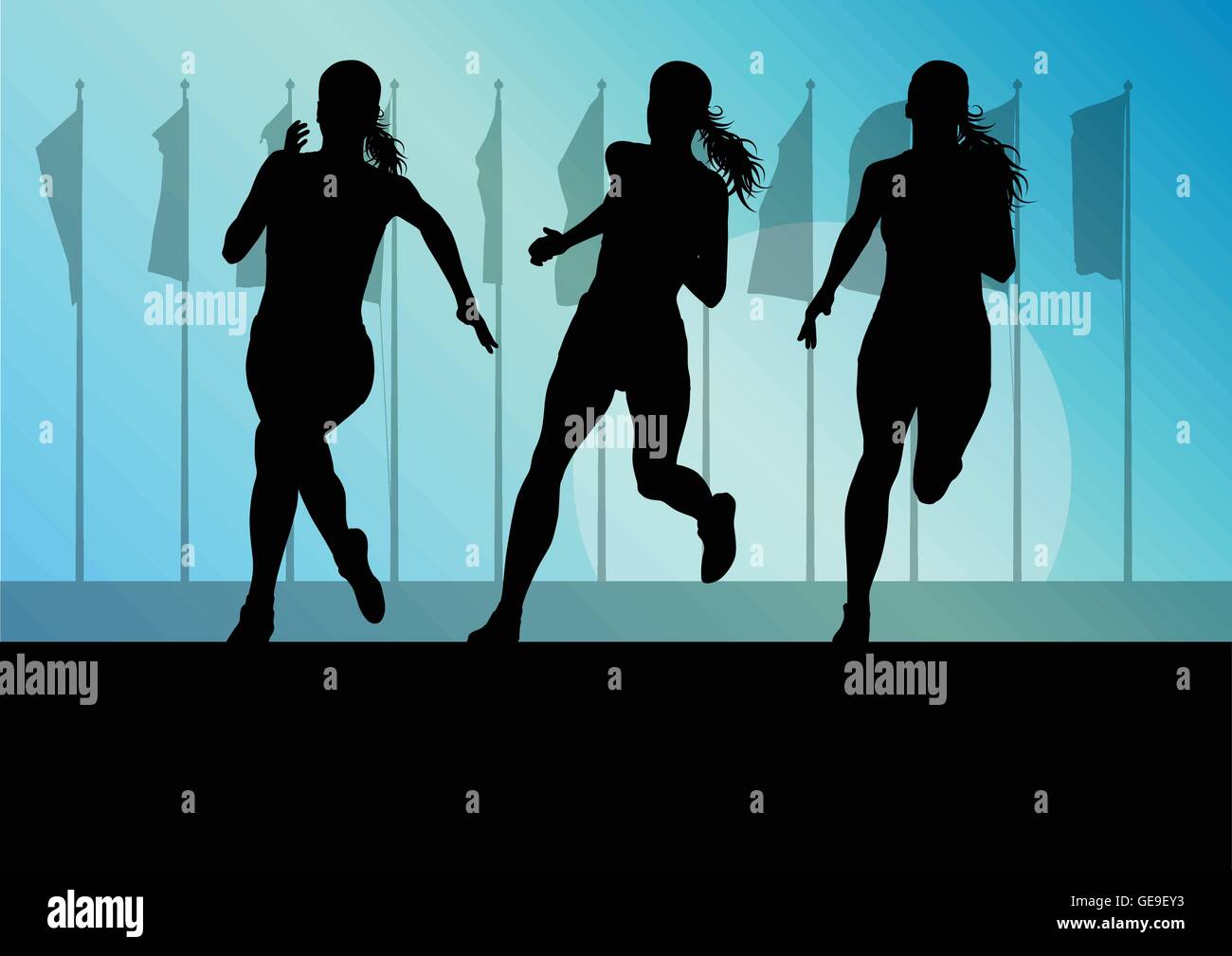 Woman runner female sprinter group vector background concept for poster ...