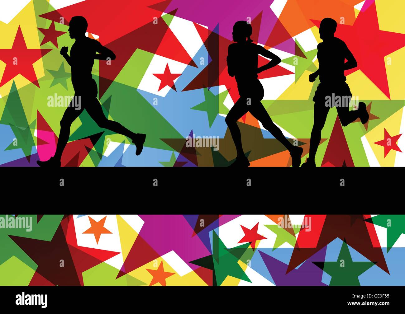 Marathon sport runners in colorful abstract star line background vector ...