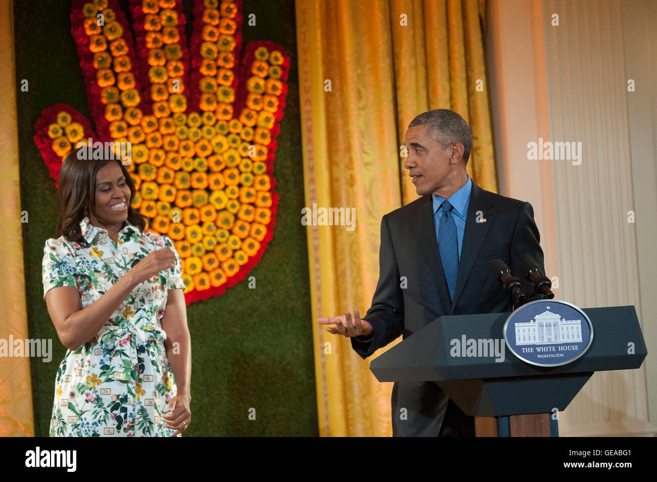 WASHINGTON, DC - JULY 10: Michelle Obama welcomes the the 55 winners ...