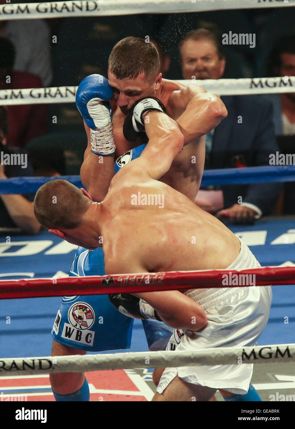 Las Vegas, Nevada, USA. 23rd July, 2016. Tommy Karpency fights against ...