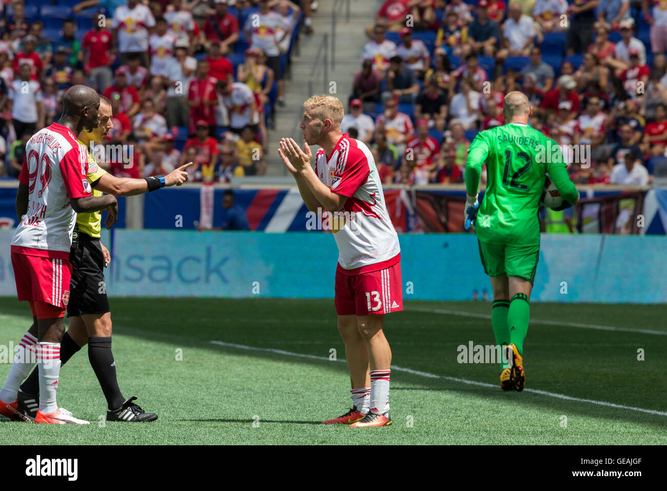 New York, NY USA - July 24, 2016: Referee Mark Geiger gaves warning to ...